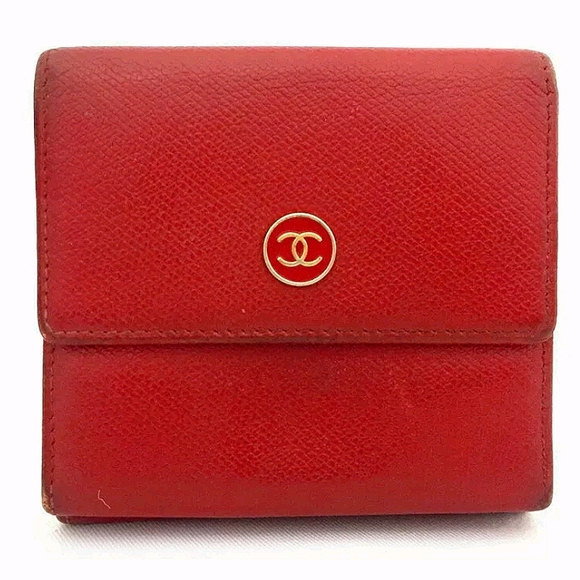 CHANEL | Bags | Chanel Coco Button Cc Logo Red Caviar Skin Wallet ...